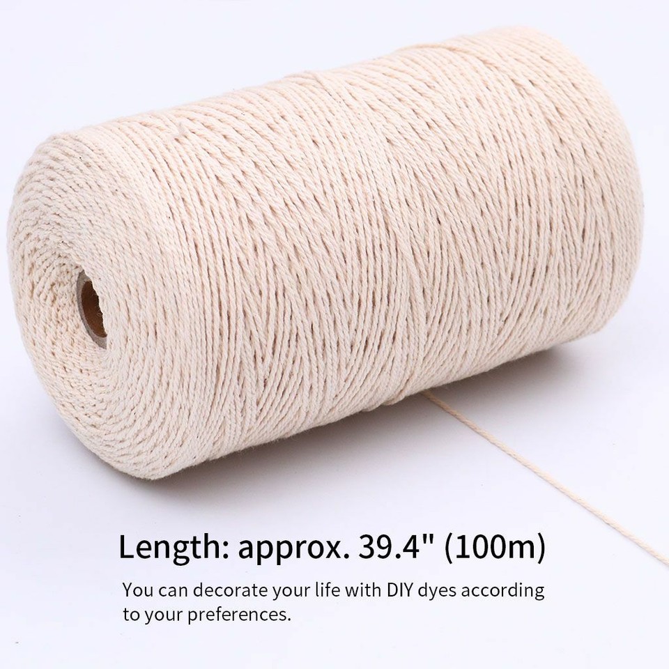 100M Natural Cotton Macrame String 3mm 4mm Twisted Cord Rope Artisan ...