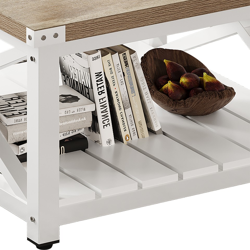 Modern Farmhouse Coffee Table Wood Square Center Table with Open ...