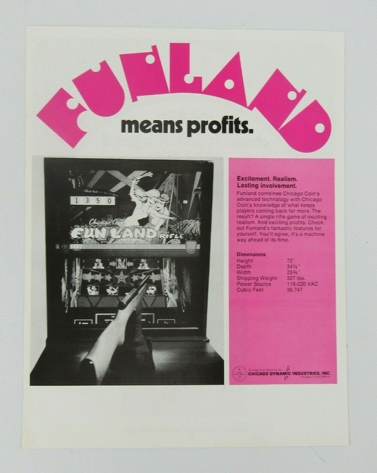 Chicago Coin Funland Single Rifle Shooting Arcade Machine Advertising ...