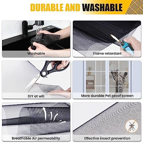 48''X100''DIY Custom Window Screen Mesh Replacement Repair KitThickened ...