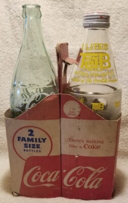 Vtg Coca Cola 2pk Family Size Bottle Cardboard Carrier w/Tab 33.8oz ...