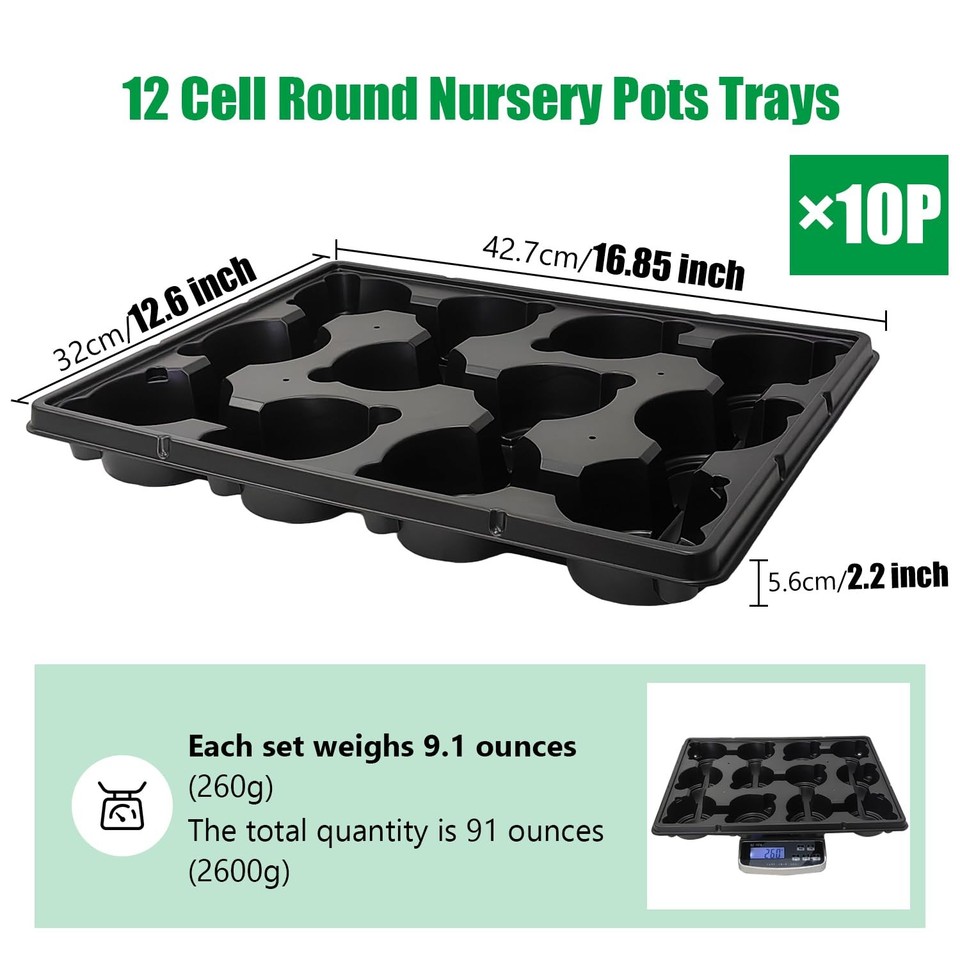 12 Cell Round Nursery Pots Trays Thickened Durable Seedling Pots ...