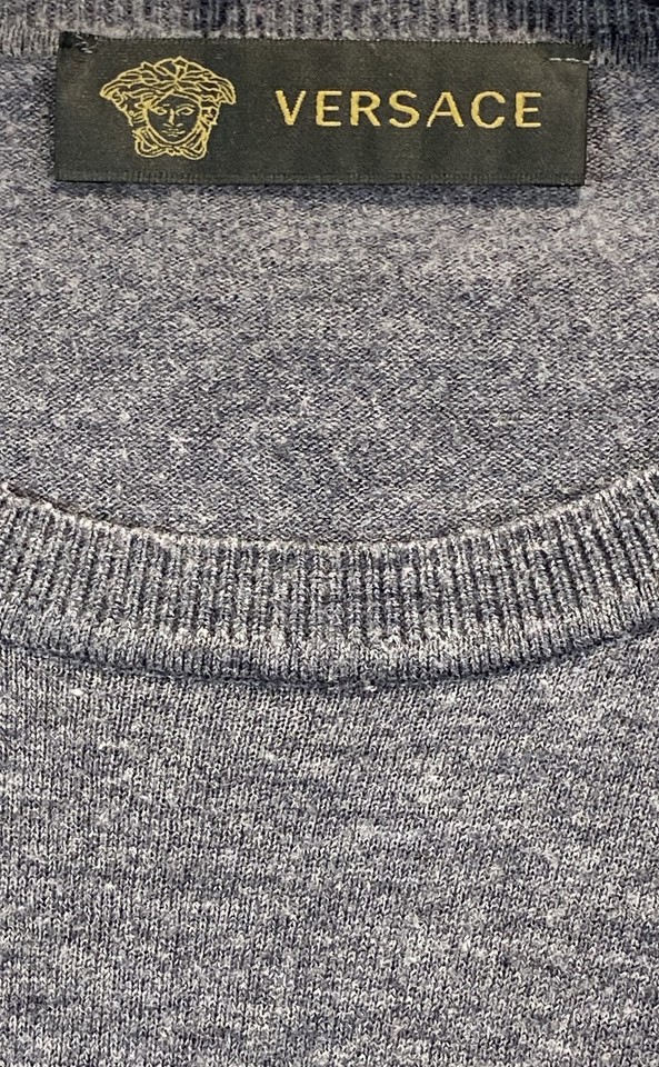 Versace Men's Gray Knit Pullover Sweater Embroidered Medusa Logo Sz L ...