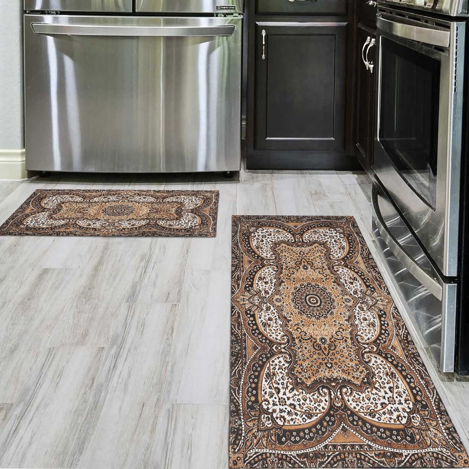 Brown Kitchen Rug Mat Farmhouse Kitchen Rugs Sets of 2 Washable Non ...