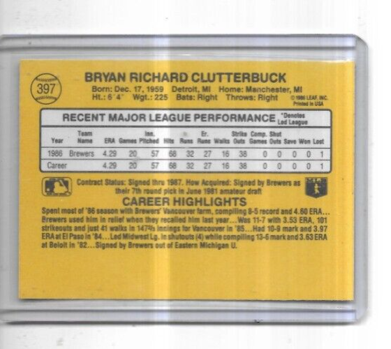 1987 Donruss #397 Bryan Clutterbuck Milwaukee Brewers | eBay