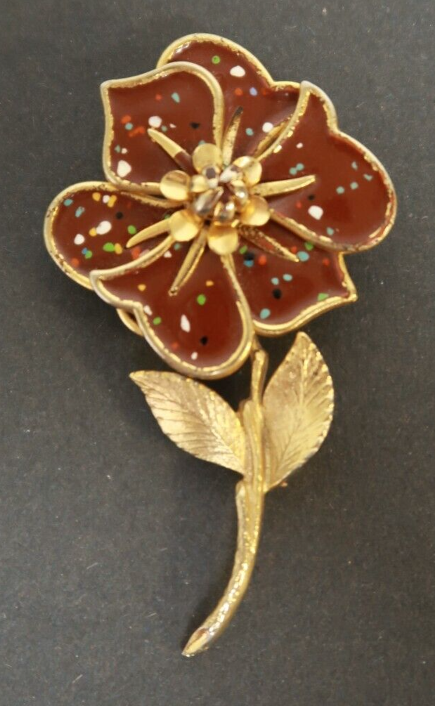 VTG Gold Rose with Red Pedals Flower Pin Lapel Brooch Women's Jewelry 3 ...