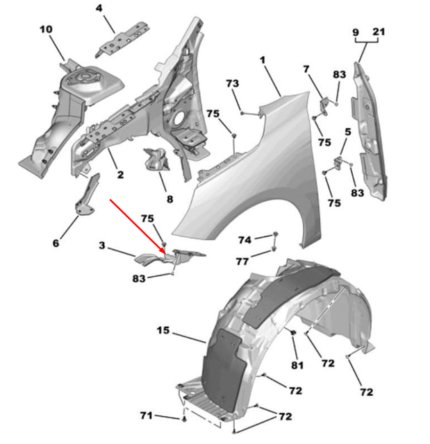 PEUGEOT 208 P21 FRONT RIGHT FENDER HOLDER 9830932380 GENUINE for sale ...