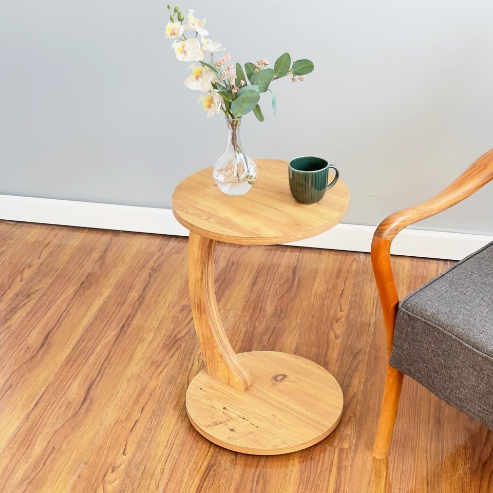 Walnut C Shape Side Table | Wheeled Modern Side - End Tables Living ...
