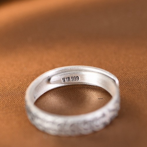 Women Pure 999 Fine Silver Band Men Lucky Retro Carved Coin Dragon Ring ...