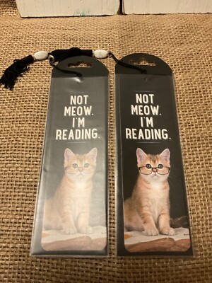 (2) Not Meow I’m Reading Beaded Cat Bookmark with plastic holder | eBay