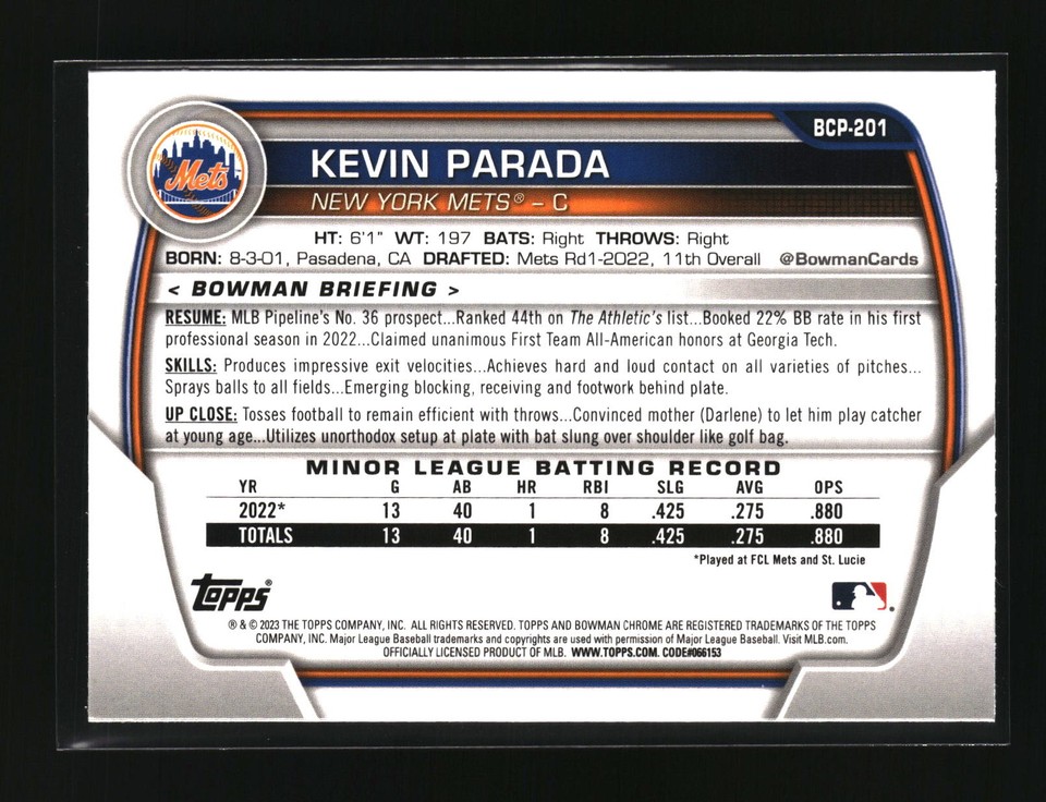 2023 Bowman Chrome Sapphire Kevin Prada | eBay