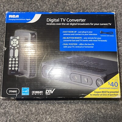 RCA Digital-to-Analog TV Converter Box DTV Tuner w/ Remote Cables ...