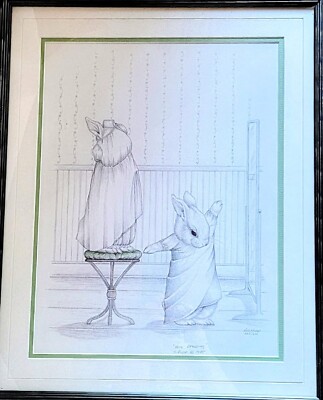 VTG Signed/Numbered Sue Rupp Bunny Print "Hare dressing" Framed ...