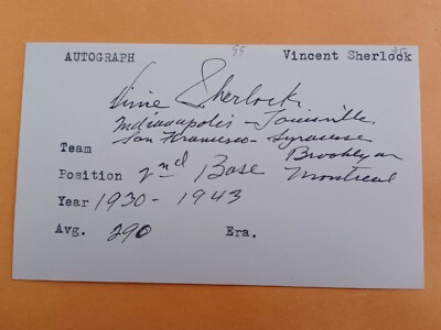 Vince Sherlock (d. 1997) Signed Index Card - 1935 Dodgers | eBay