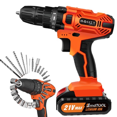 Battery 21V Cordless Drill Combo Driver High Power Electric Screwdriver ...