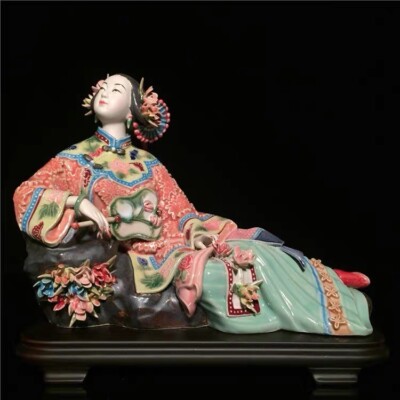 8" Wucai Porcelain pottery Ceramic Figurine Women Girl Lady Flower ...