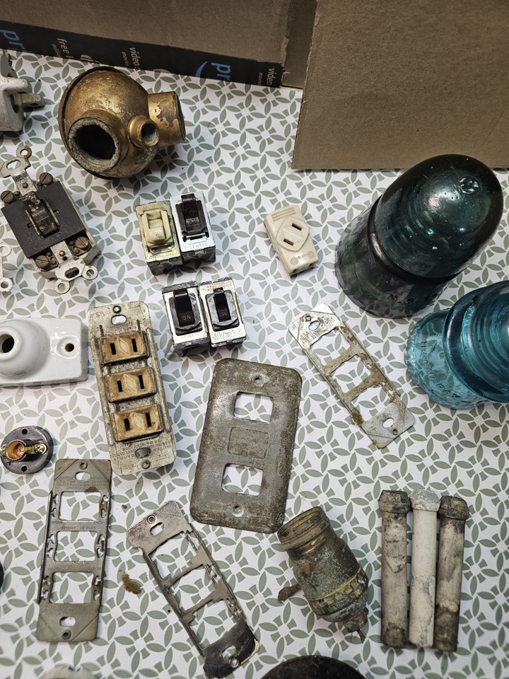 Huge Lot 50+ Antique Vintage Electrical Parts Switches Plugs Porcelain ...
