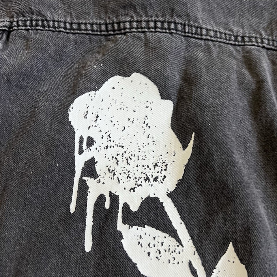 Obey Women’s Jean Trucker Jacket Sz S Faded Black Denim Rose Stencil ...