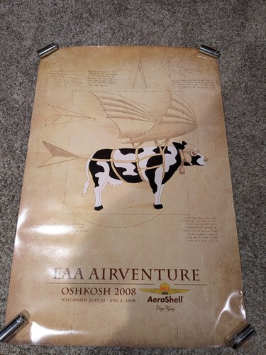 AIRVENTURE 2008 EAA CONVENTION POSTER NOS NEVER DISPLAYED, FLYING COW ...