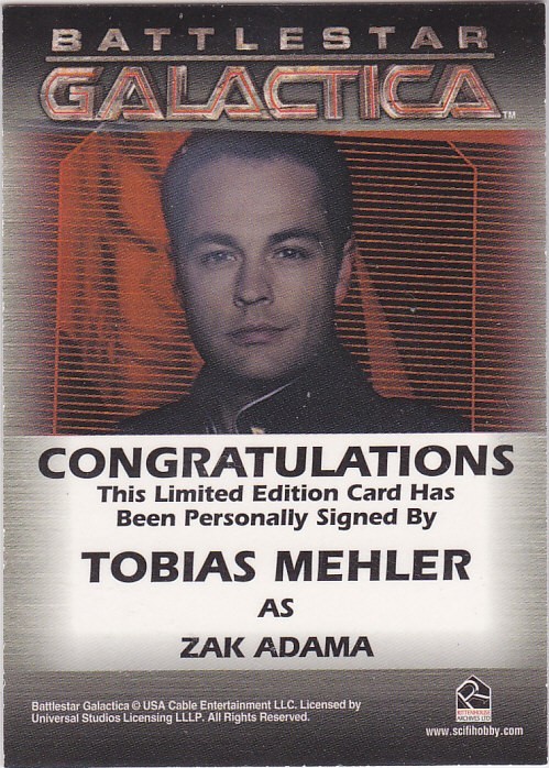 BATTLESTAR GALACTICA SEASON 1 TOBIAS MEHLER ZAK ADAMA AUTOGRAPH LIMITED ...