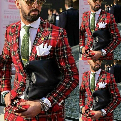 Red Plaid Men's Suits for Wedding Groom Suits Slim Fit Wedding Tuxedos ...