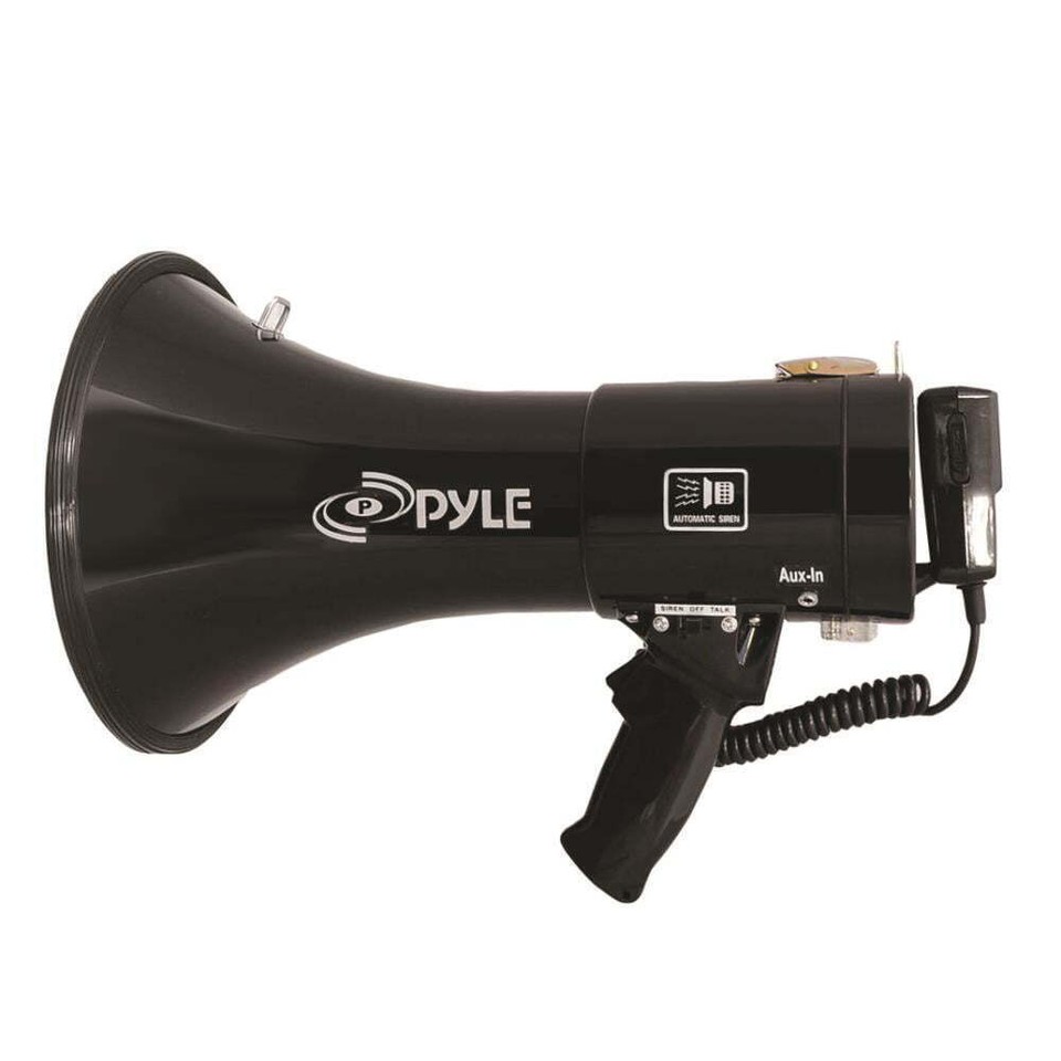 Pyle 50-Watt Megaphone Bullhorn with Aux, Siren & Talk Modes ...