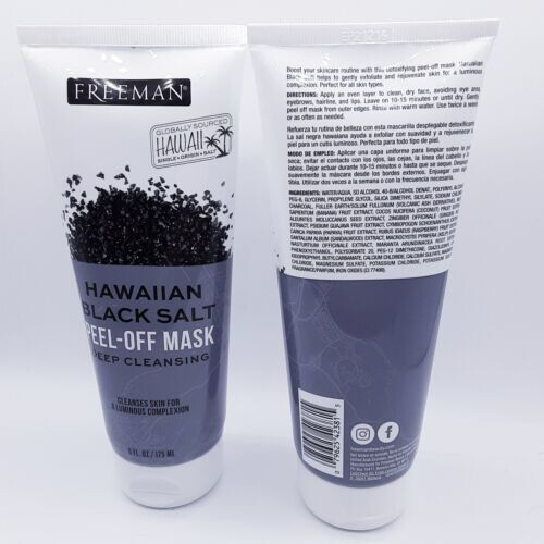 Lot 2 FREEMAN PEEL-OFF GEL MASK Hawaiian Black Salt Pore Cleansing 6 oz ...