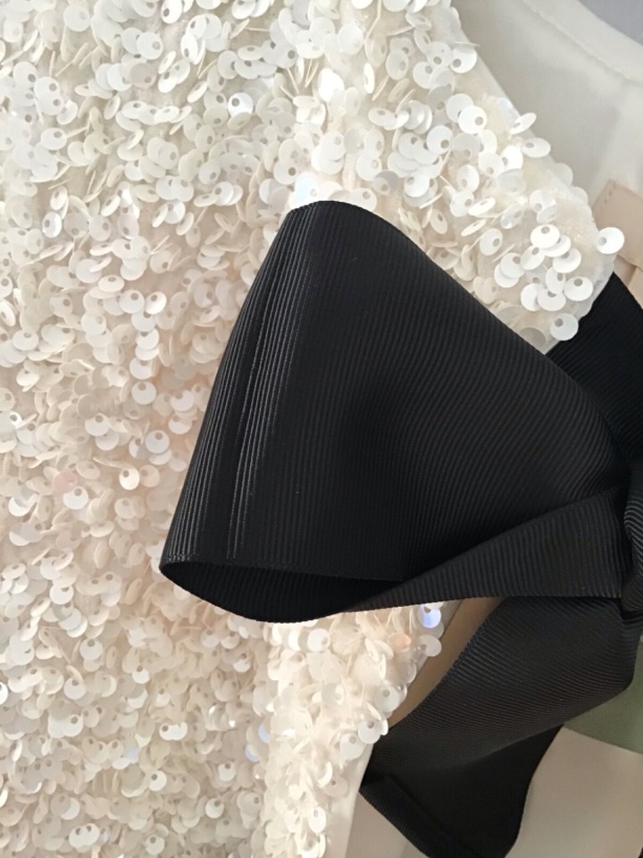 NWT H&M Tie-front Bow Sequin Ribbon Jacket Holidays White/Black XS S M ...