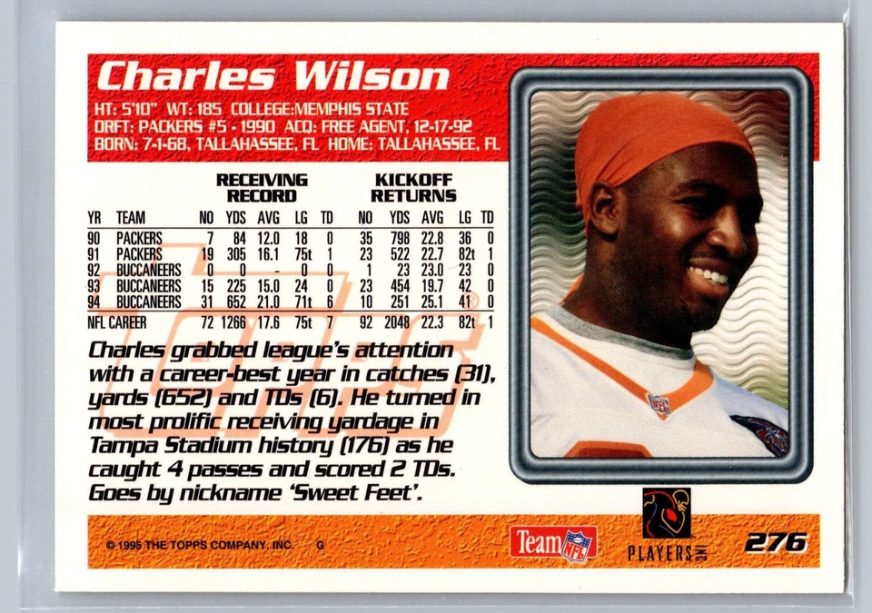 1995 TOPPS CARD # 276 Charles Wilson - Tampa Bay Buccaneers | eBay
