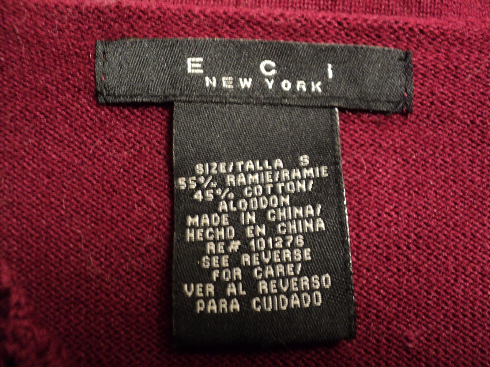 ECI New York Sweater Size S Small Burgundy Crocheted Trim Long Sleeves ...