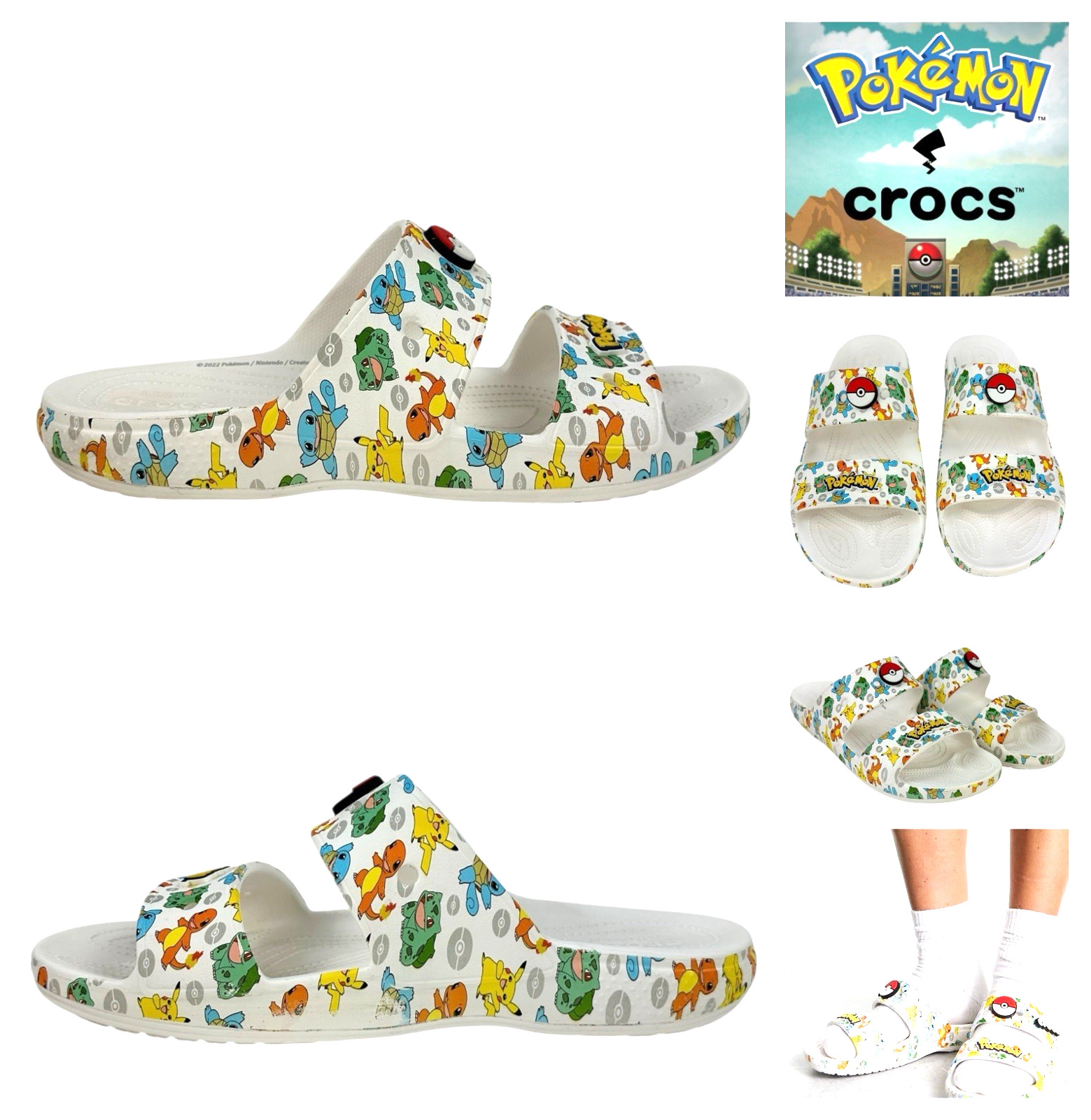 Crocs X Pokemon Pikachu Slides Sandals Mens Sz 13 Whi… - Gem
