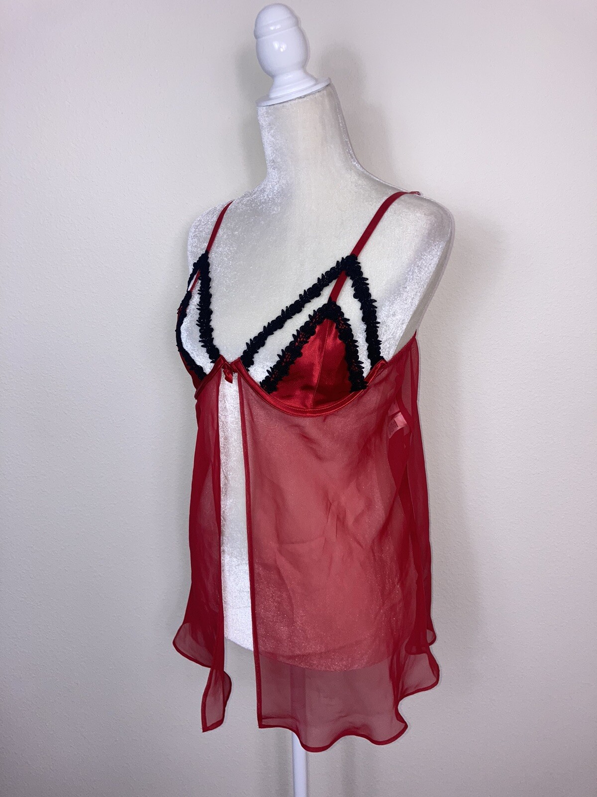 Fredericks of Hollywood VTG Red Mesh Cut Out Slip Dre… - Gem