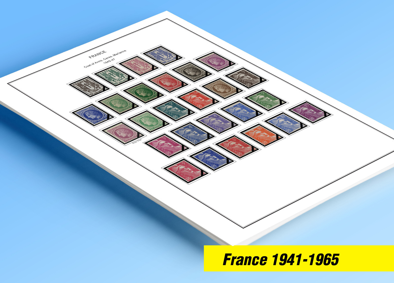 COLOR PRINTED FRANCE 1941-1965 STAMP ALBUM PAGES (55 illustrated pages ...
