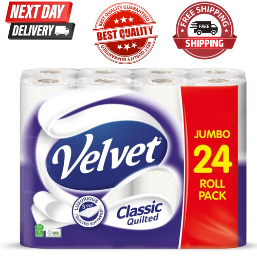 Velvet Classic Quilted Toilet Tissue Jumbo Bulk Pack 24 Rolls - 3-ply ...