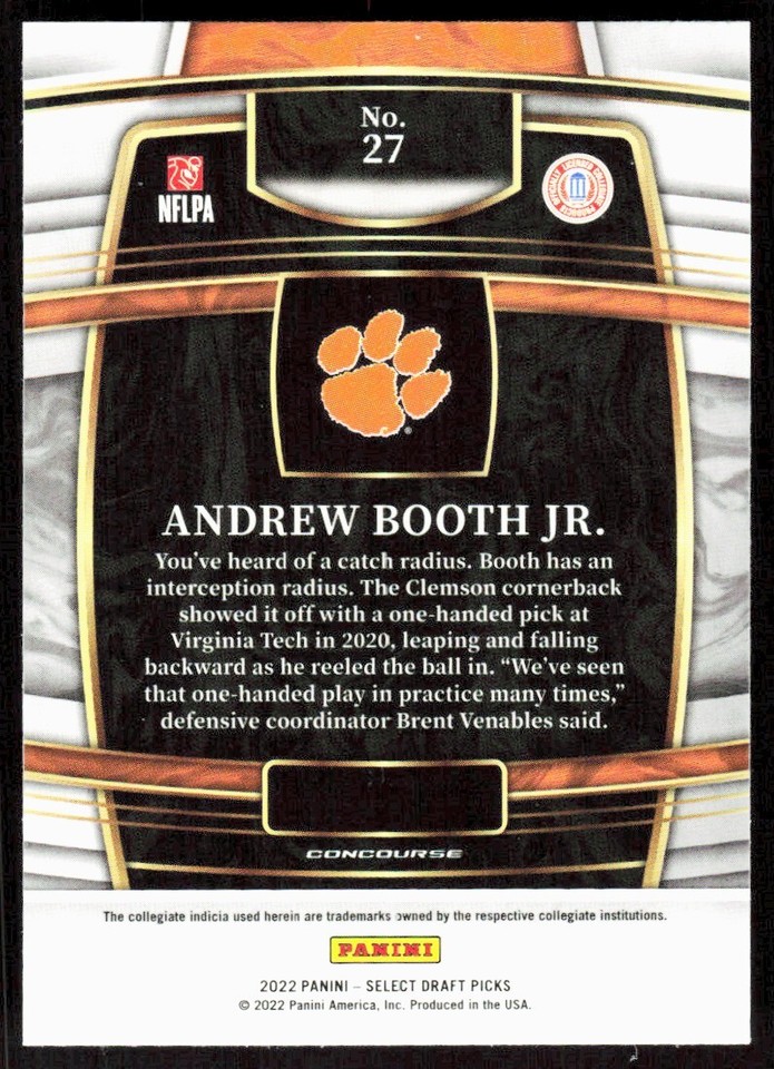 2022 2065A Panini Select Draft Picks Blue Andrew Booth Jr. Rookie ...