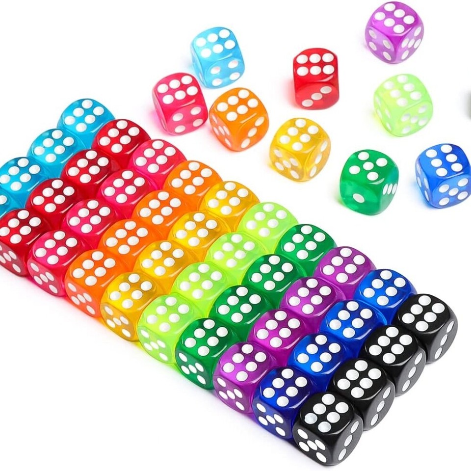 50-PACK 6-SIDED COLORED DICE SET D6 6 COLOURS BOARD GAME RPG 0.55 INCH ...
