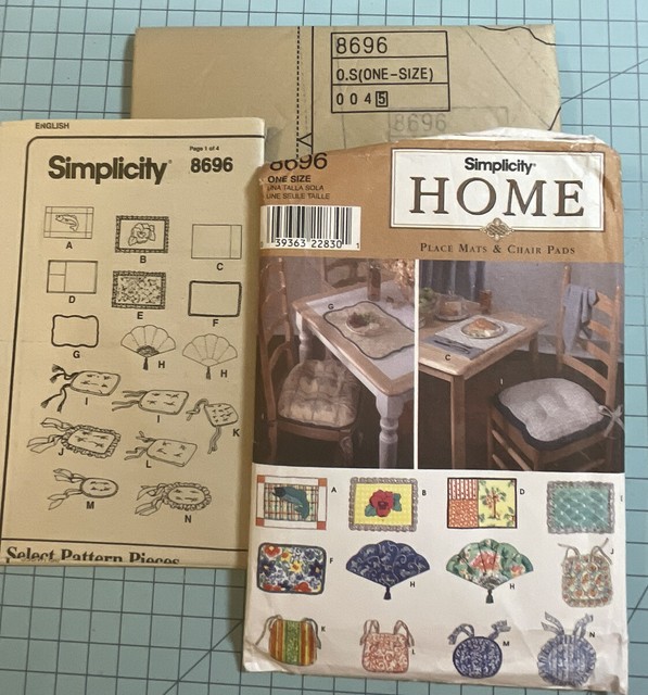 Simplicity Home Pattern 8696 Place Mats and Chair Pads for sale online ...