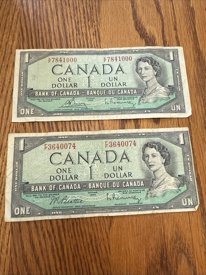 1954 Canadian 1 Dollar Bills Queen Elizabeth, Circulated (2) | eBay