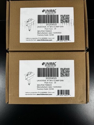 UNIRAC Lot of 2 (20 Pack) Universal AF Mid Clamp Set Black 302045D NEW ...