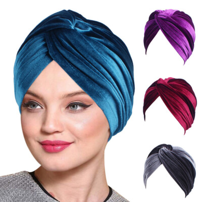 Women Turban Stretchy Hat Indian Cap Muslim Hijab Velvet Turban Head ...