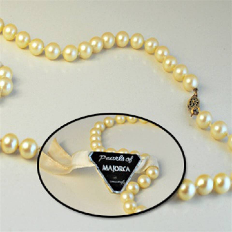 Majorca Espagne Perle Collier Knoted 6mm 16 " Naturel Blanc 18kt Or ...