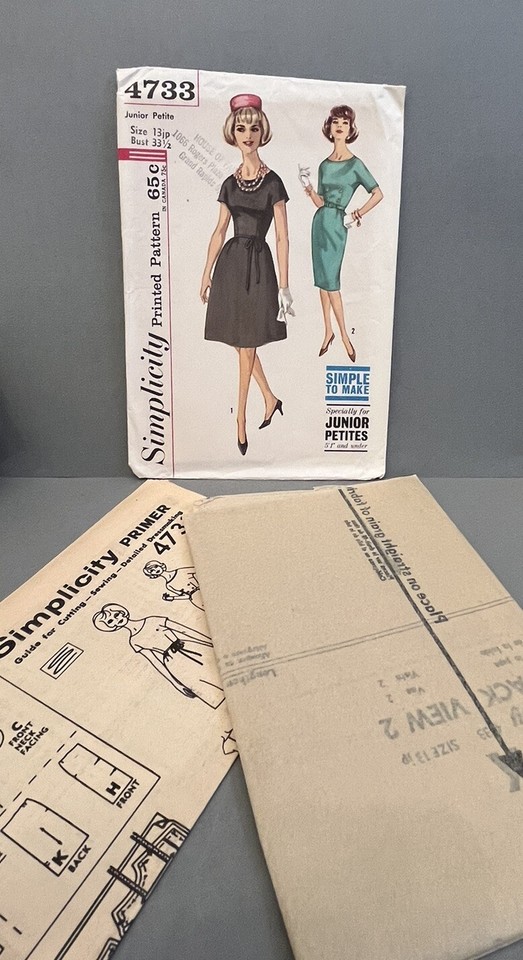 Vtg 1960s Simplicity Sewing Pattern 4733 Junior Petite Size 13jp Dress ...