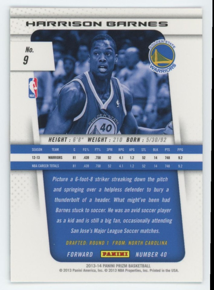 2013-14 Panini Prizm Harrison Barnes Golden State Warriors #9 | eBay