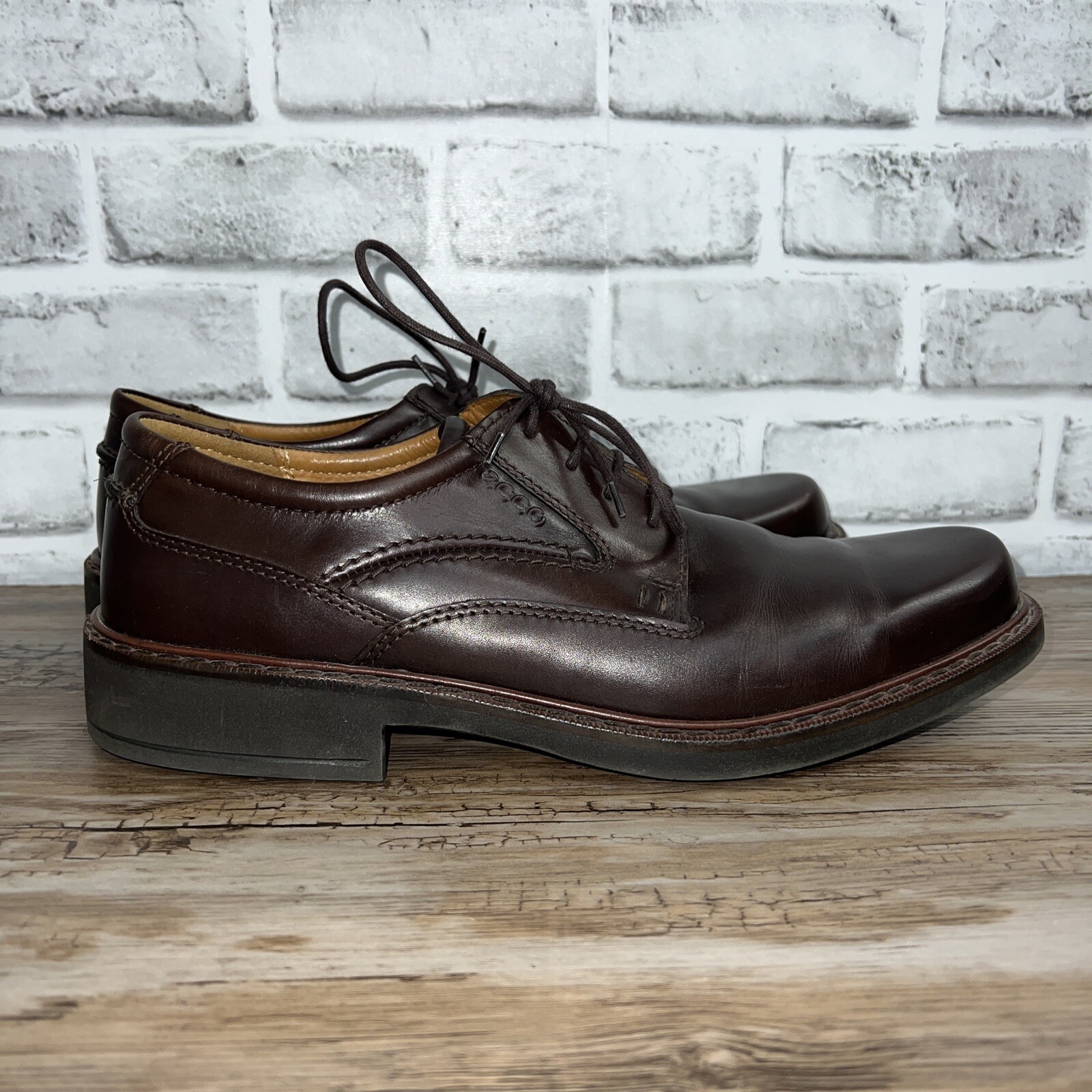 Ecco Shock Point Brown Lace Up Leather Dress Shoes Me… - Gem
