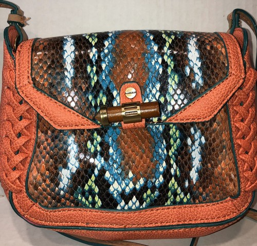 Rachel Roy Aztec Snakeskin Print Coral Orange Faux Leather Small ...
