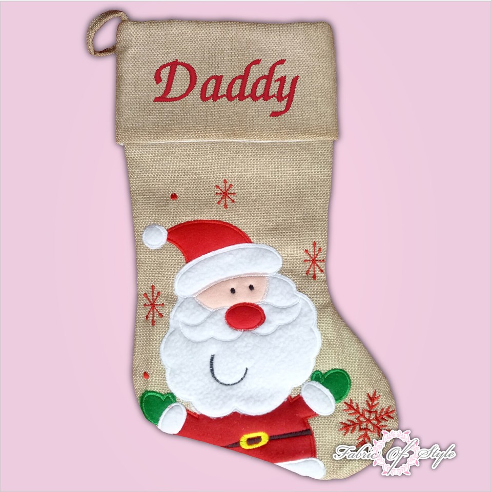 Personalised Christmas Stocking Luxury Embroidered Xmas Hessian Santa ...