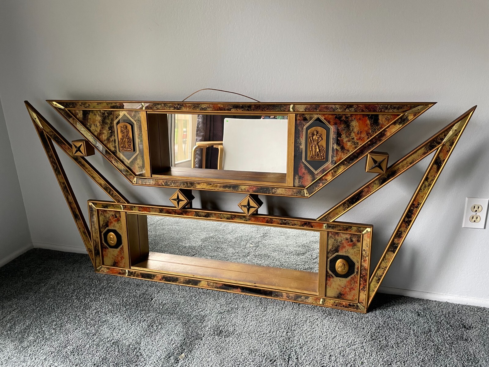 Vintage Shadow Box Atomic Mirror Mid Century Modern Sputnik MCM gold 50 ...