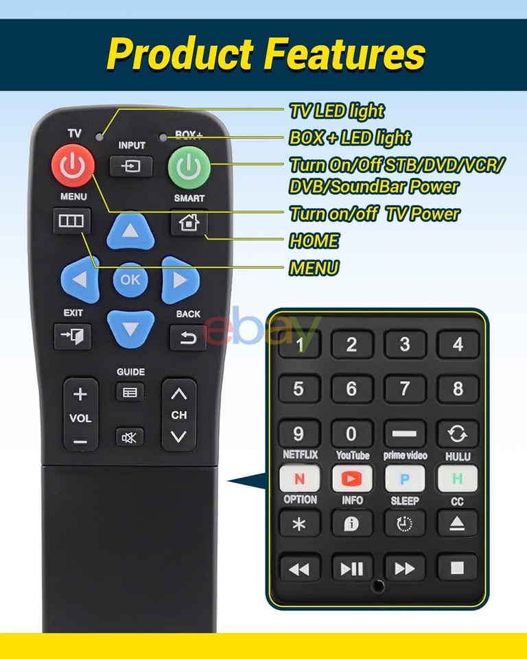 New Universal For Seniors Learning Functions Big Button TV DVD Remote ...