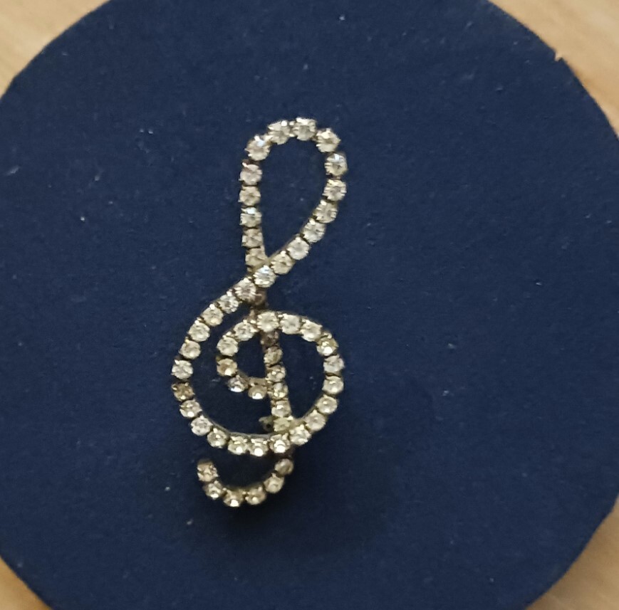 Vintage Rhinestone Musical Note Treble Clef Brooch Pi… - Gem