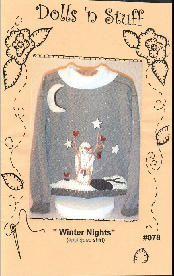 Winter Nights Snowman Applique Sewing Pattern Primitive Folk Art ...